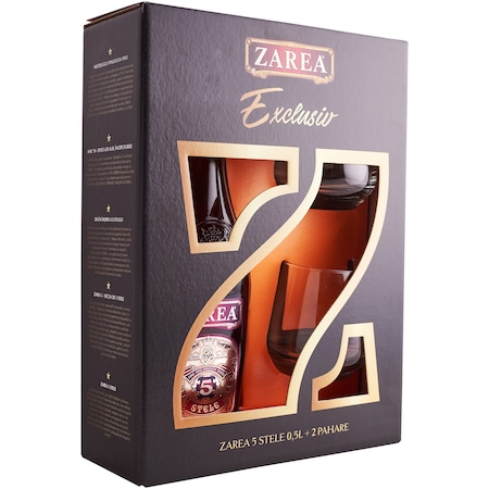 Pachet pentru cadou Exclusiv Zarea 5 Stele 0.5L cu 2 pahare - eMAG.ro