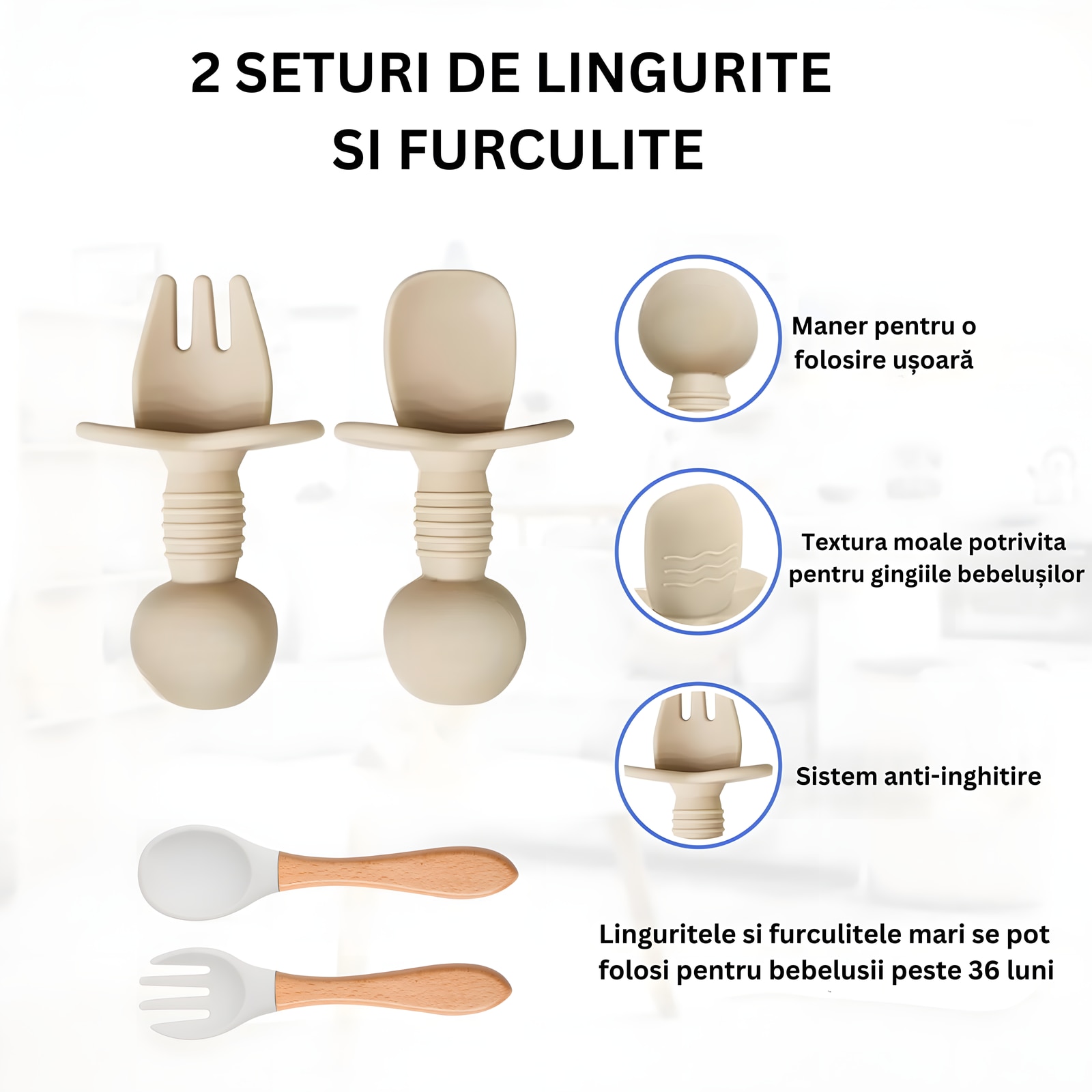 Set Hranire Bebelusi, Copii din Silicon si Bambus Infiniteea™, Potrivite pentru Diversificare, 6 ...