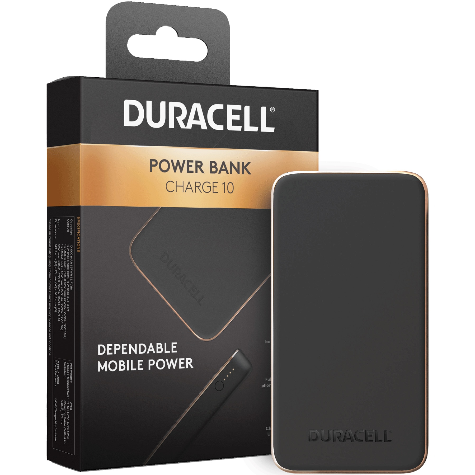 Power Bank Duracell Charge10, 10.000mAh, Input 18W, Output PD18W, 1 x ...