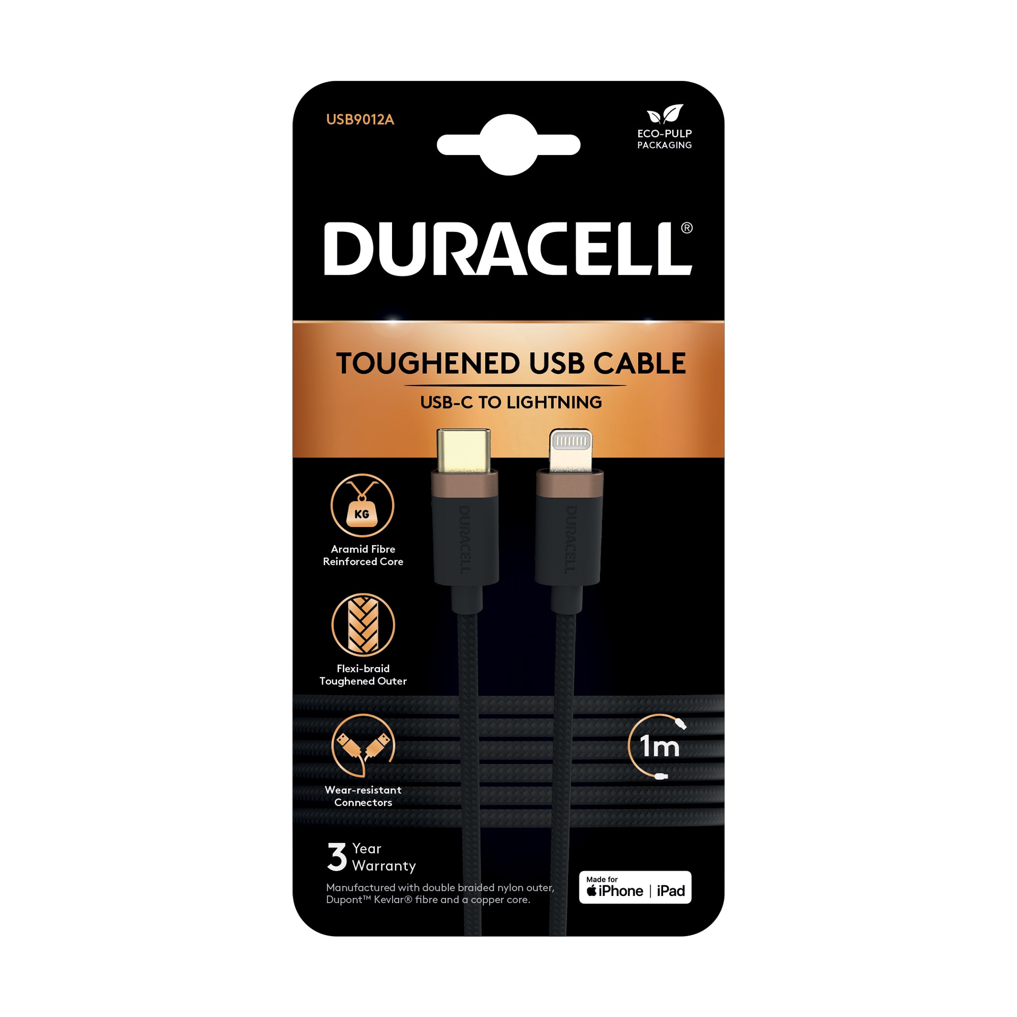 Cablu Duracell, USB-C to Lightning C94, 1m, transfer date 480Mbps ...