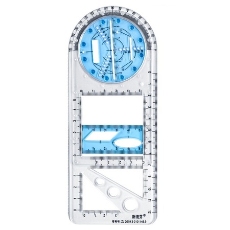 Rigla geometrica multifunctionala 4 in 1, Plastic, Albastru - eMAG.ro