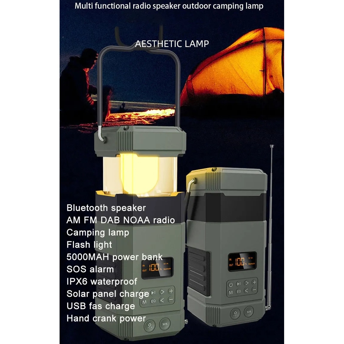 Radio portabil multifunctional AM-FM, ZEEVOS, incarcare solara si ...