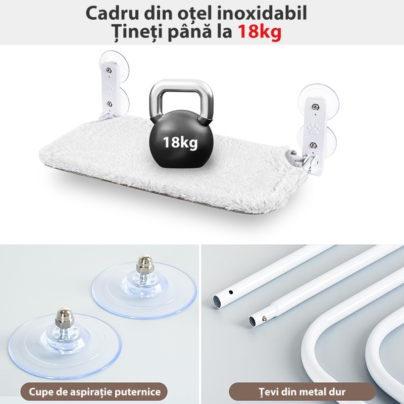 Hamac pentru pisici, Cu ventuze, pliabil, pana la 18kg, 52 x 30cm, Gri - eMAG.ro