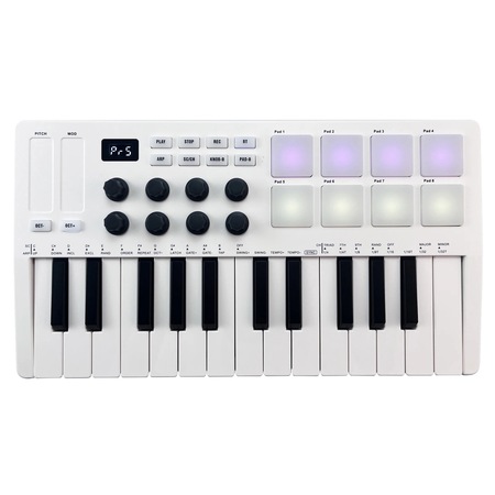 Controler MIDI portabil, ABS, 25 taste sensibile la atingere, 8 pad-uri ...