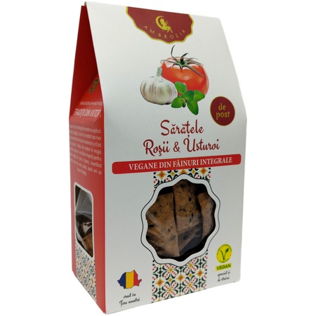 Saratele (Crackers) vegane integrale "Suc de Rosii & Usturoi", cu susan ...
