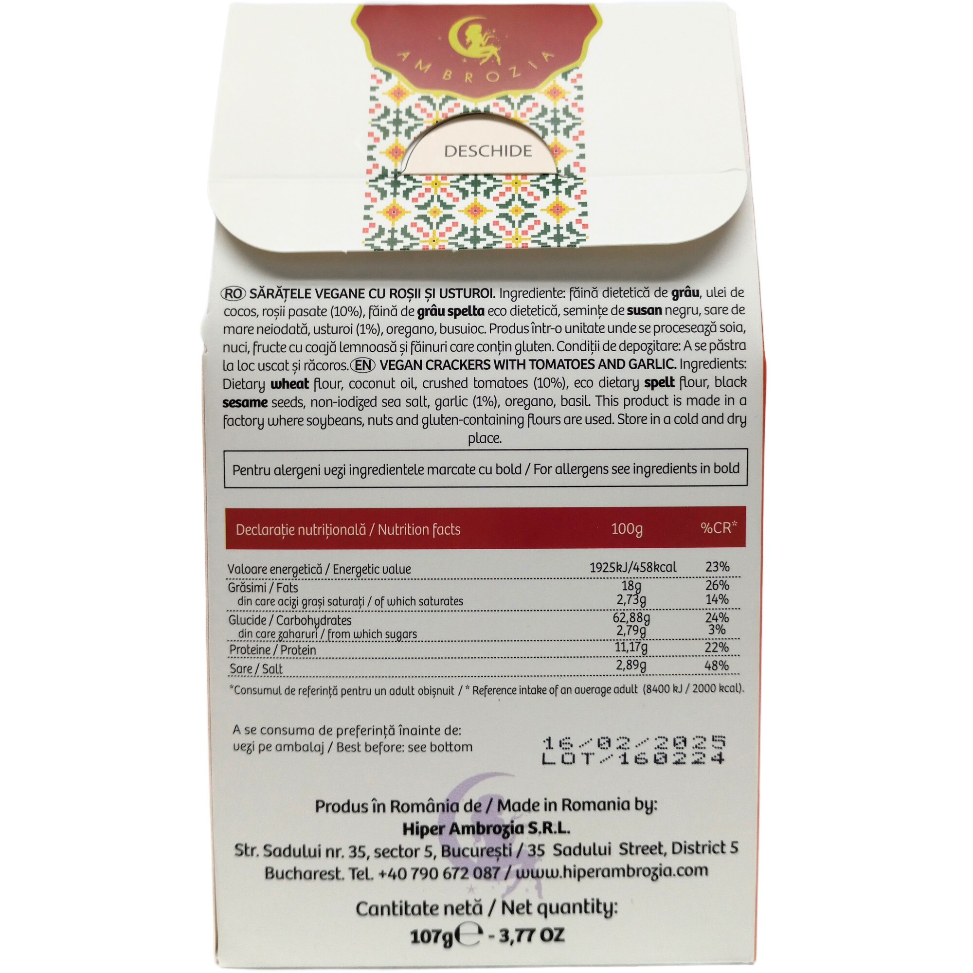 Saratele (Crackers) vegane integrale "Suc de Rosii & Usturoi", cu susan ...