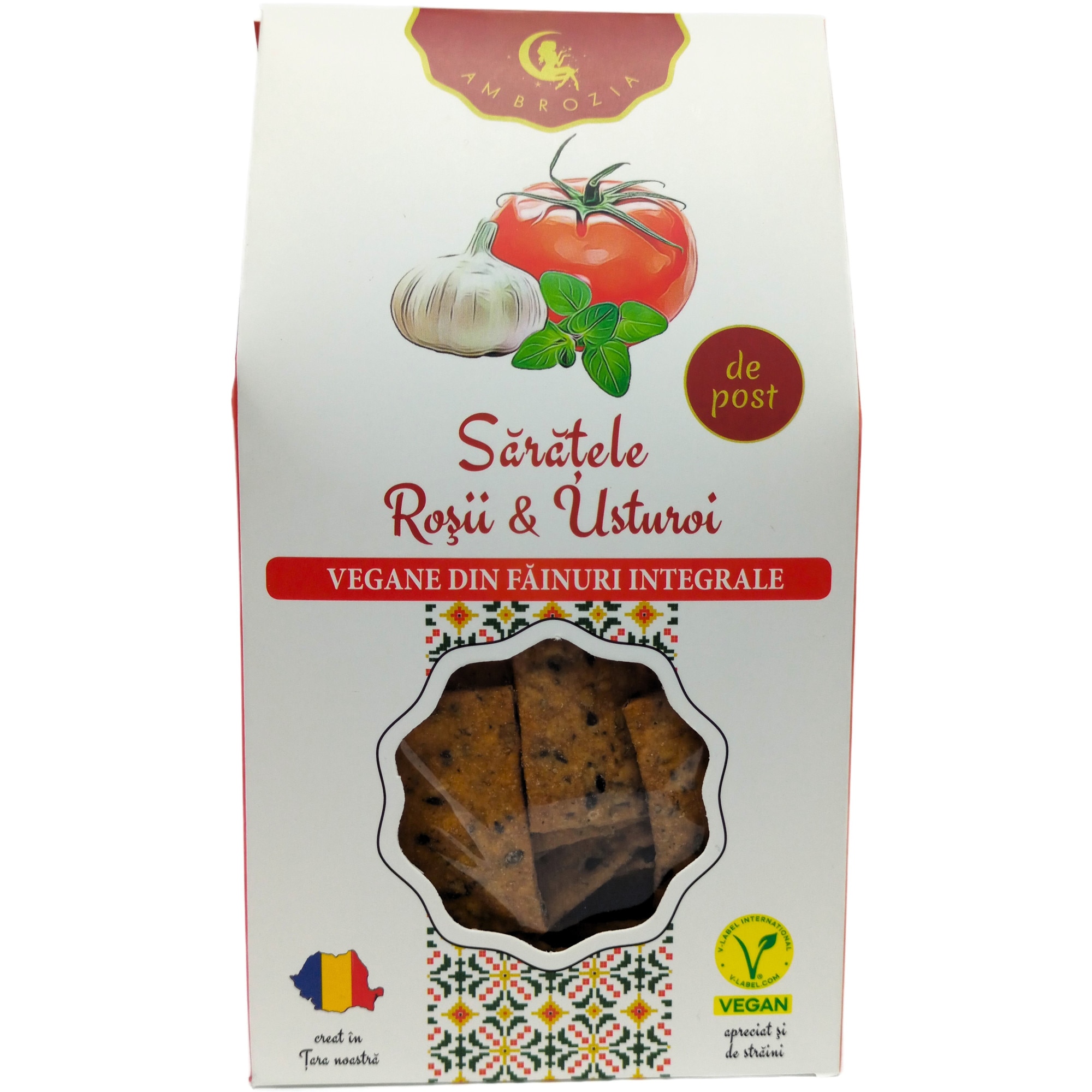 Saratele (Crackers) vegane integrale "Suc de Rosii & Usturoi", cu susan ...