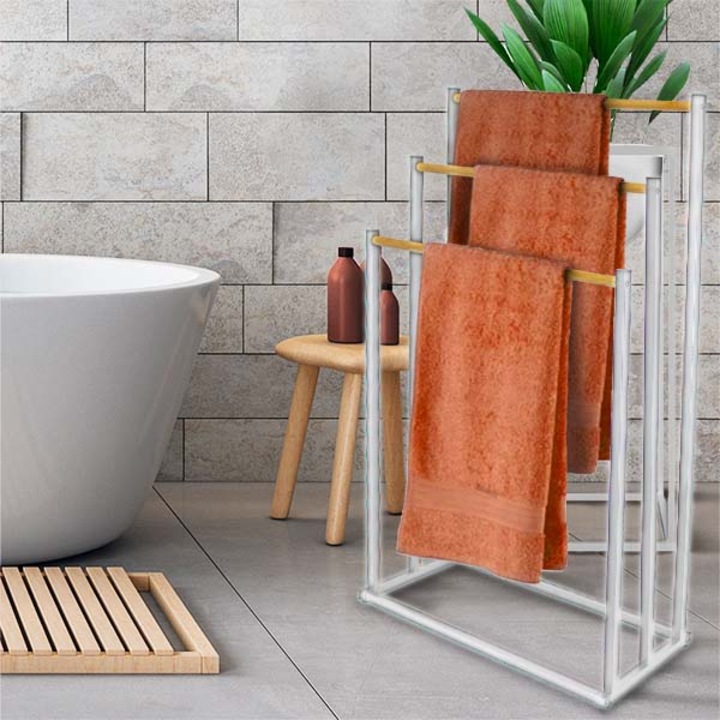Suport vertical prosoape baie, 3 bare fixe, Frandis, 45x22x85 cm, metal ...