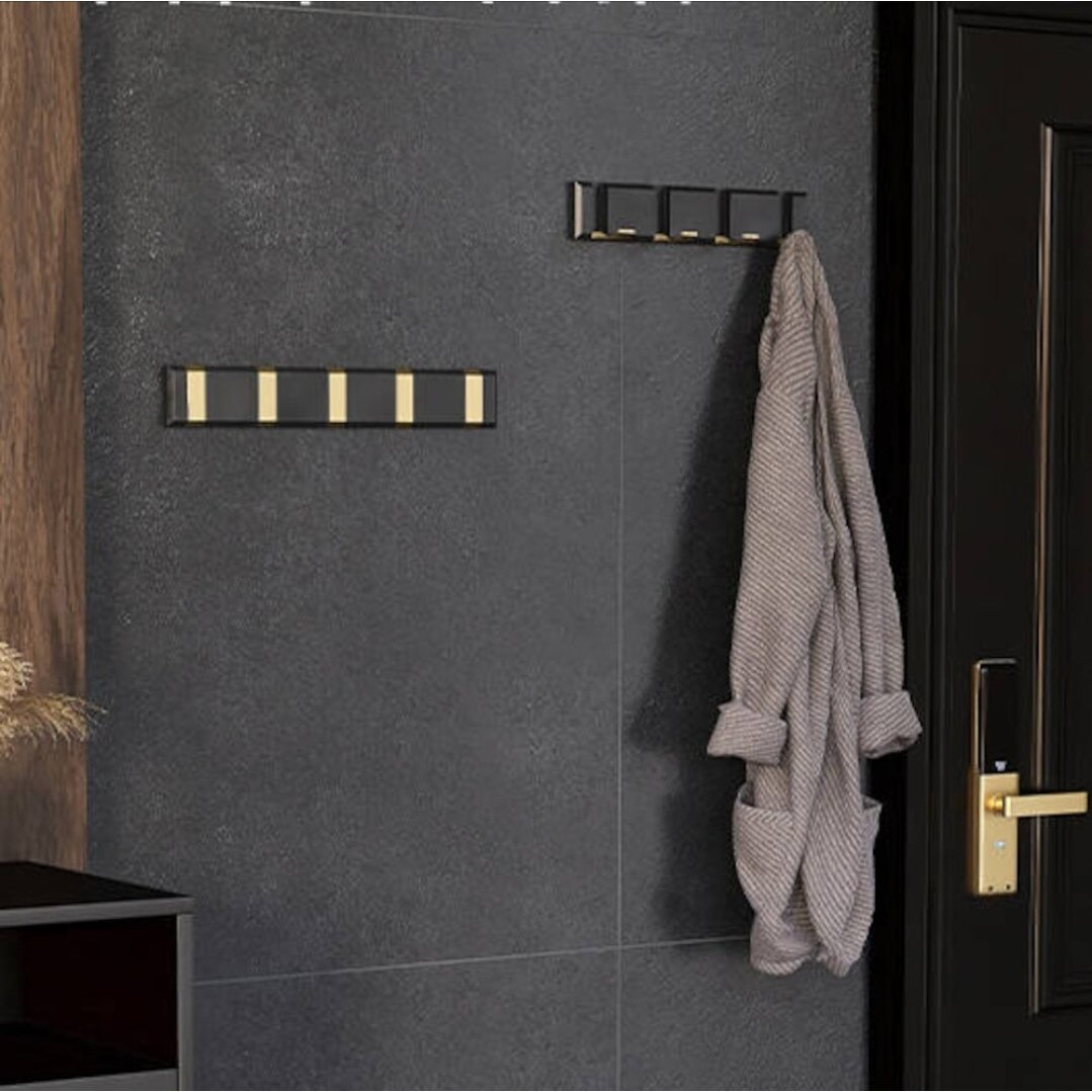 Cuier de perete, modern scandinav, retractabil, negru auriu, 5 carlige ...