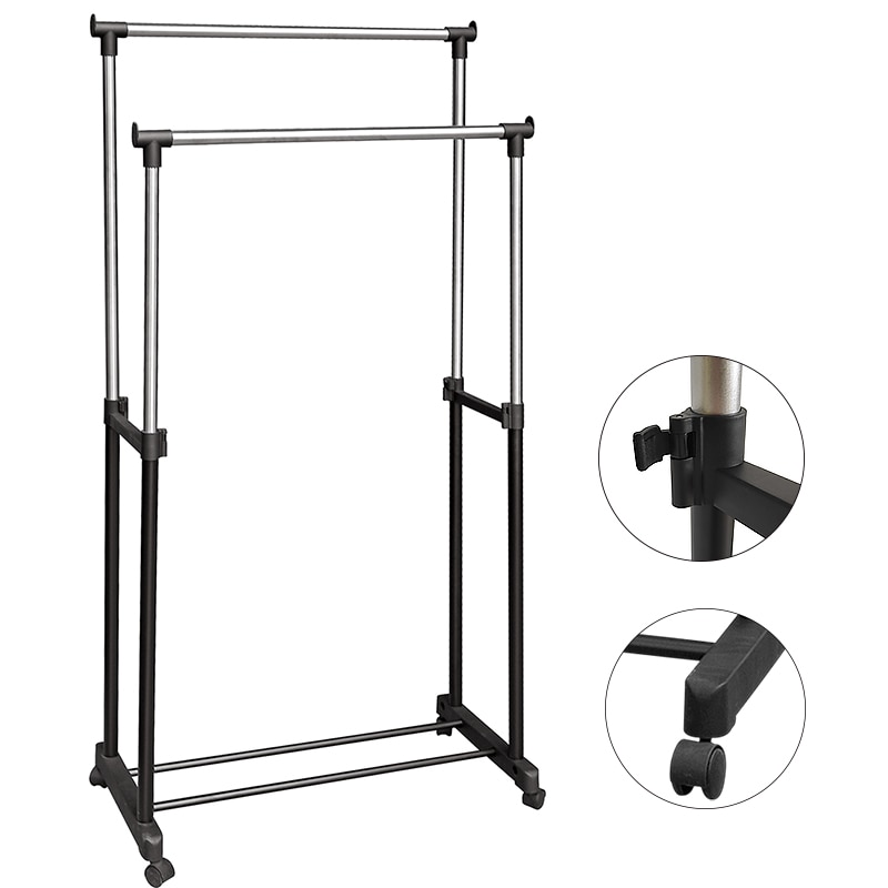 Suport dublu pentru umerase si haine tip stander, Welora, Cu roti si ...