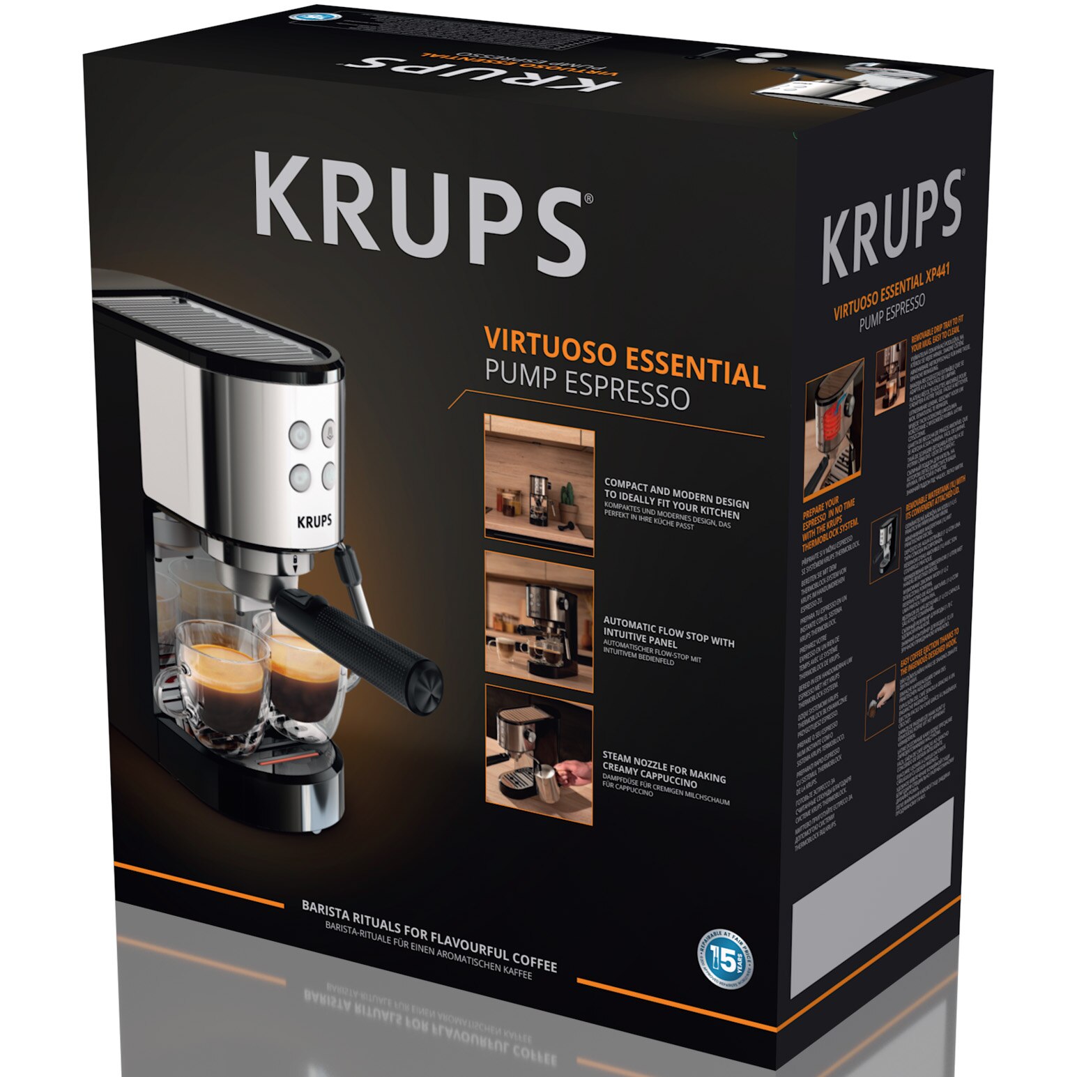 Espressor manual Krups Virtuoso Essential XP441810, presiune 15 bari ...