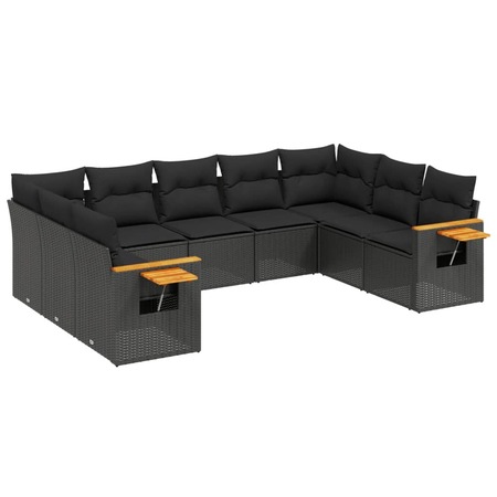 Set mobilier de gradina cu perne, vidaXL, 9 piese, negru, poliratan, 67 ...