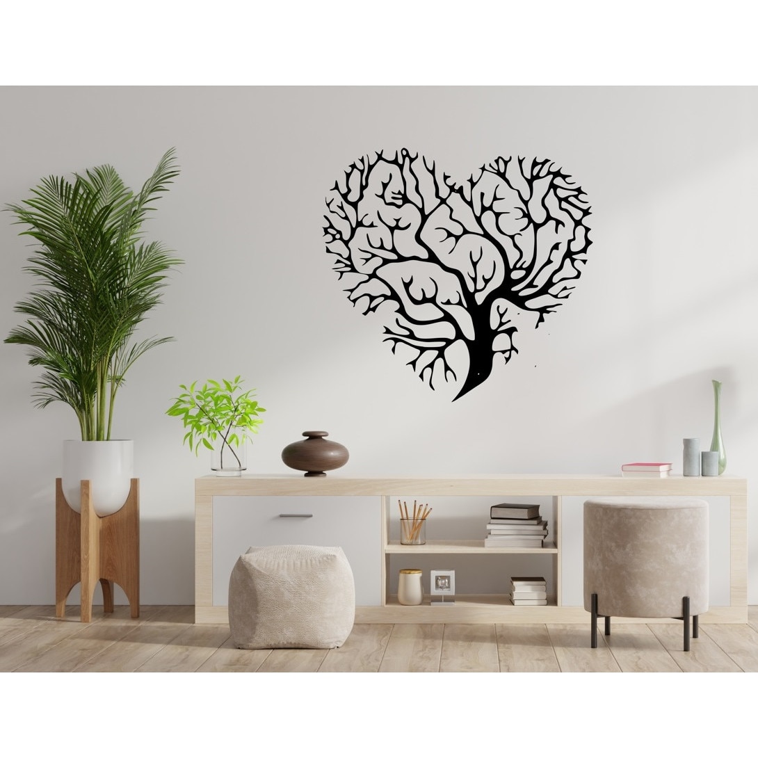 Panou Decor Perete, MDF, Copac forma Inima, 50cmX50cm, Negru - eMAG.ro