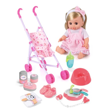 Set papusa cu 12 sunete si carucior plus accesorii pentru fetite cu ...