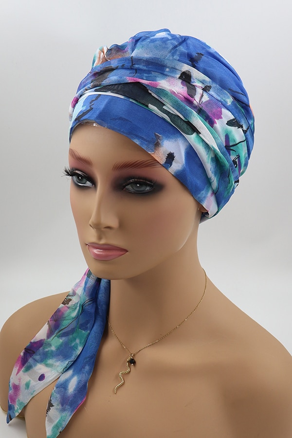Turban sal Amelia sifon de matase K/6 albastru - eMAG.ro