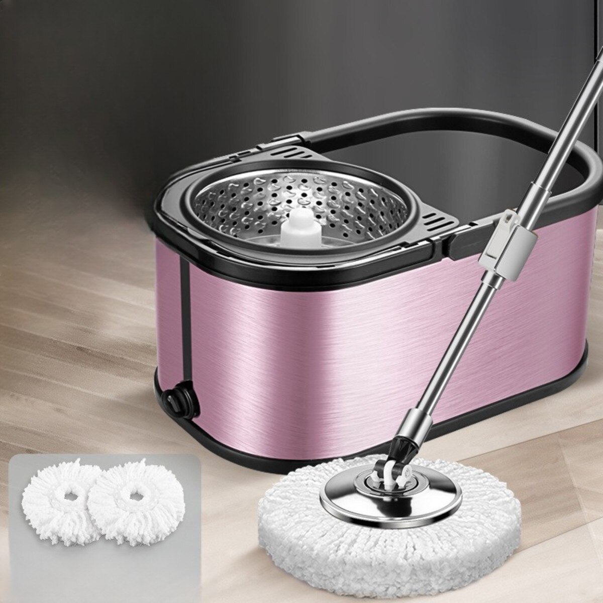 Set DreamRamp galeata mop cu centrifuga din inox galeata ovala ROZ ...