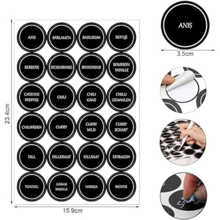 Set 432 etichete autoadezive, PVC, pentru borcane cu condimente, cutii ...