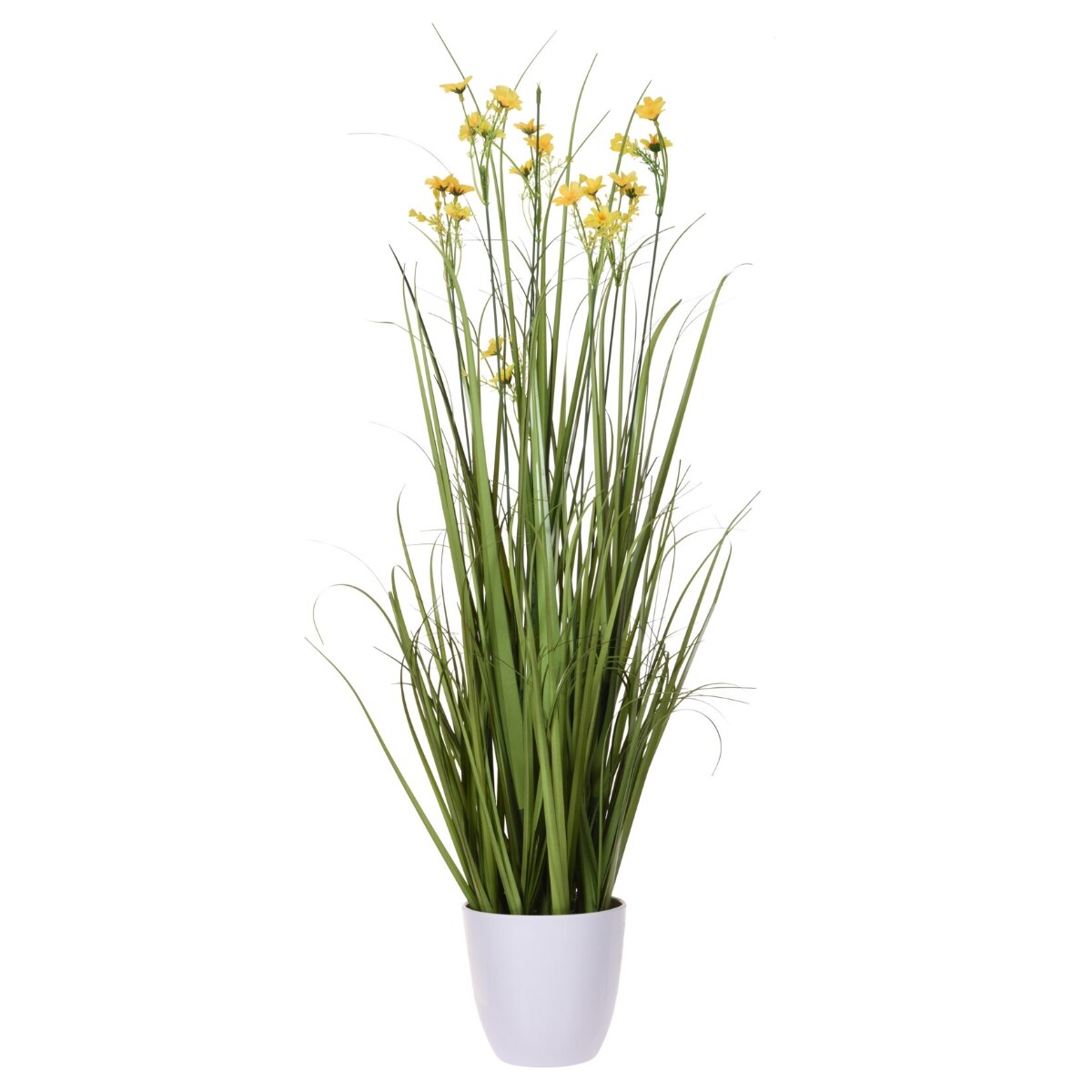 Aranjament flori de camp si iarba artificiale in ghiveci de plastic ...