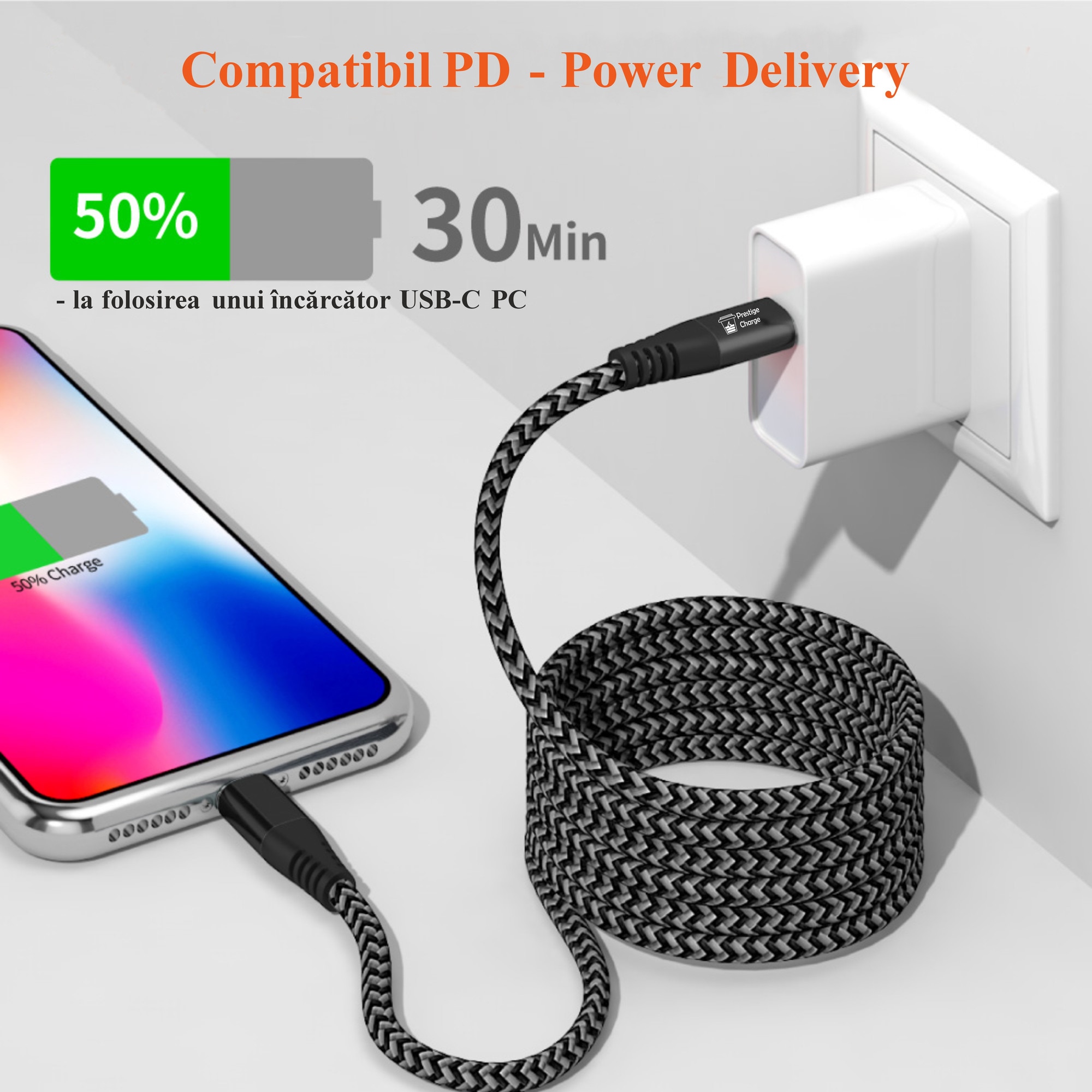 Cablu date si incarcare rapida SuperFastCharge 27W, PRESTIGE CHARGE ...