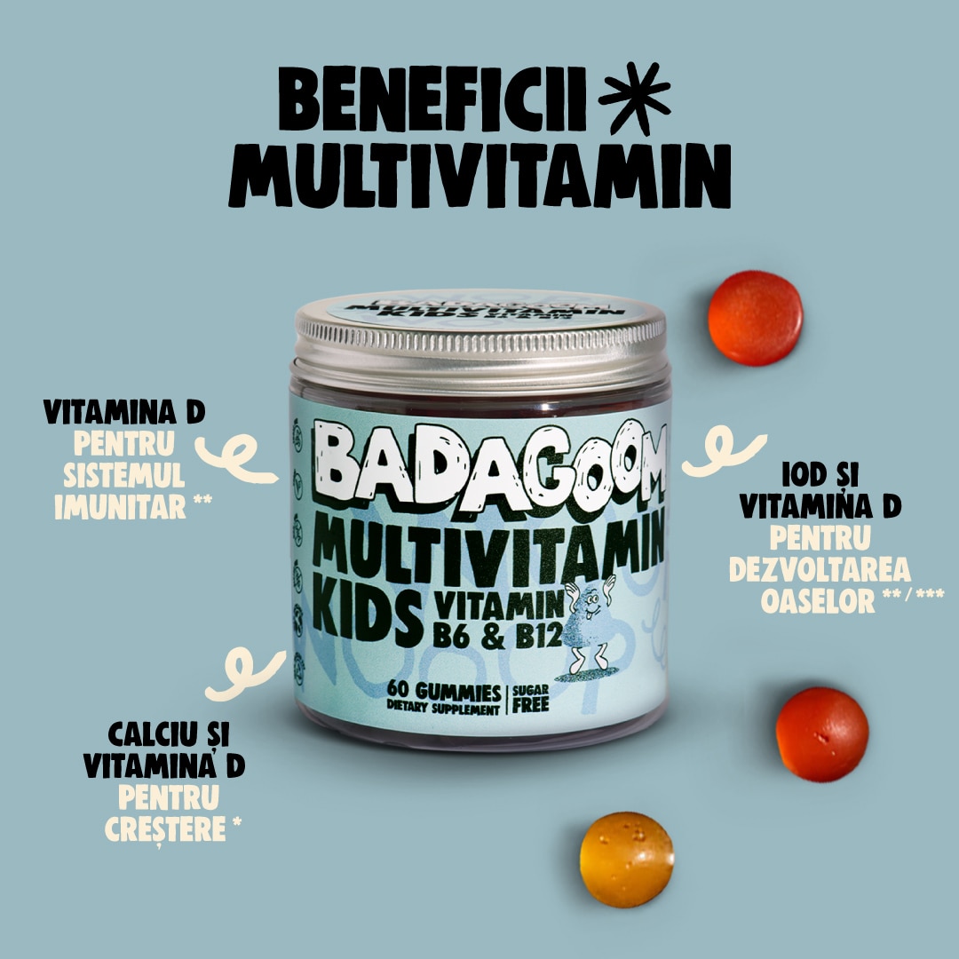 Supliment alimentar BADAGOOM Kids, Multivitamine si Minerale pentru copii, jeleuri pentru 60 ...