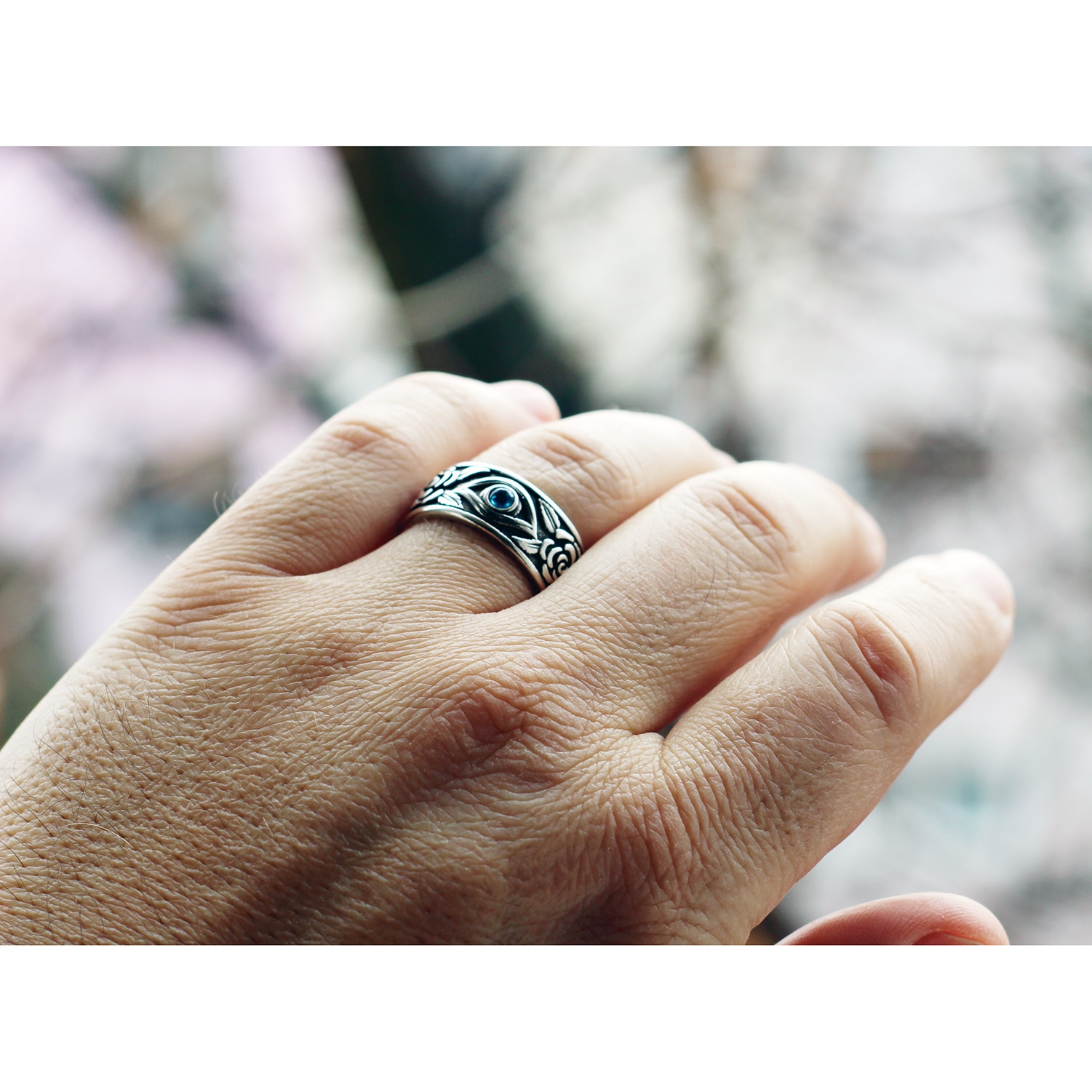 Inel barbati Lerods cu simbol ochi horus si aspect antichizat, argintiu ...