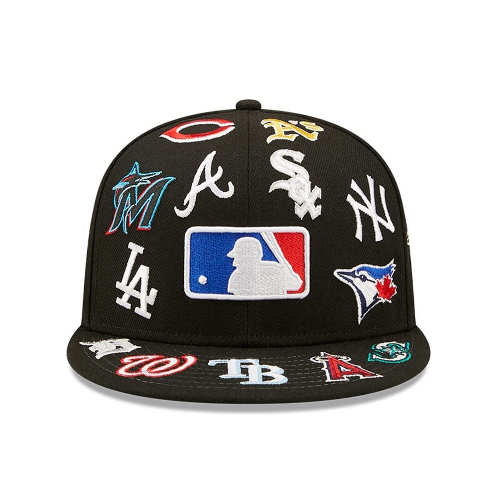 Sapca New Era ajustabila cu cozoroc plat si logo multi team logo, Negru ...