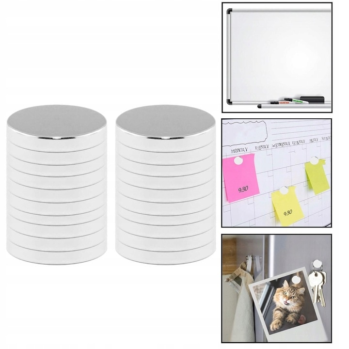 Magneti mici pentru tabla magnetica flipchart, 20 bucati, 8mm, argintiu ...