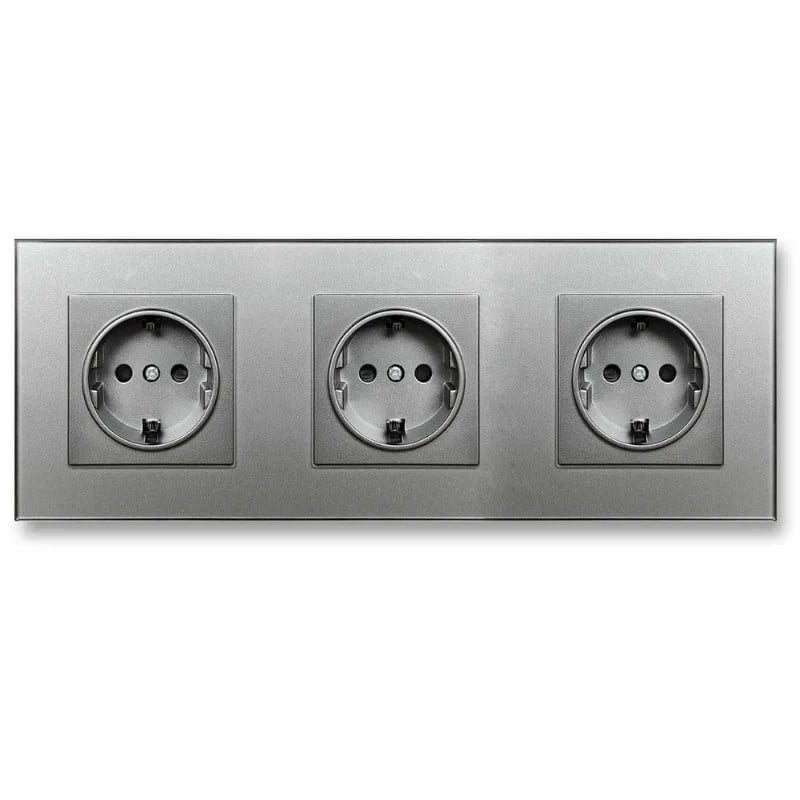 Priza tripla cu rama din sticla securizata iUni WS3, 16A, Silver - eMAG.ro