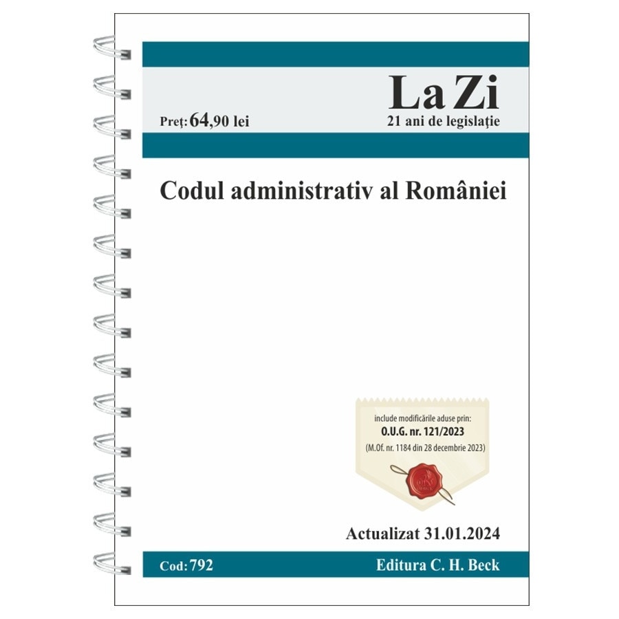Codul administrativ al Romaniei, cod 792, actualizat la 31.01.2024 - C ...