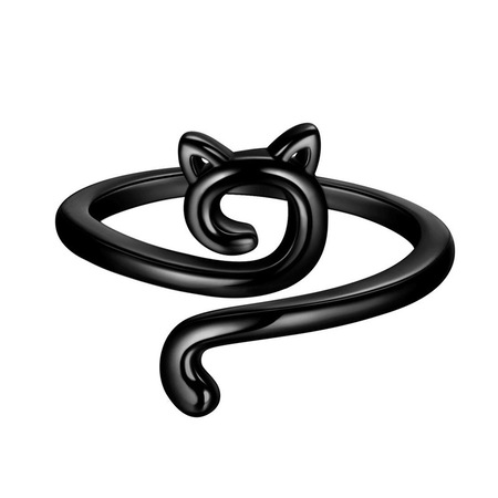 Inel reglabil dama model pisica, Argint, Negru - eMAG.ro