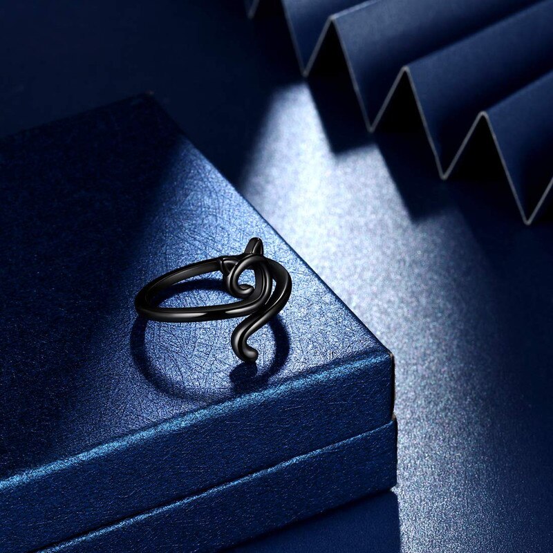 Inel reglabil dama model pisica, Argint, Negru - eMAG.ro