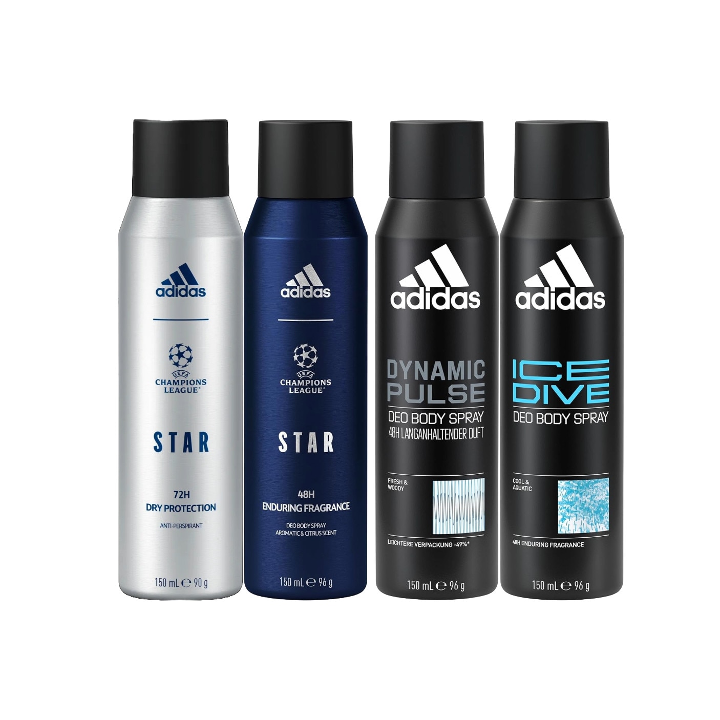 Комплект от 4 x Adidas Variety спрей дезодоранти против изпотяване 150 ...