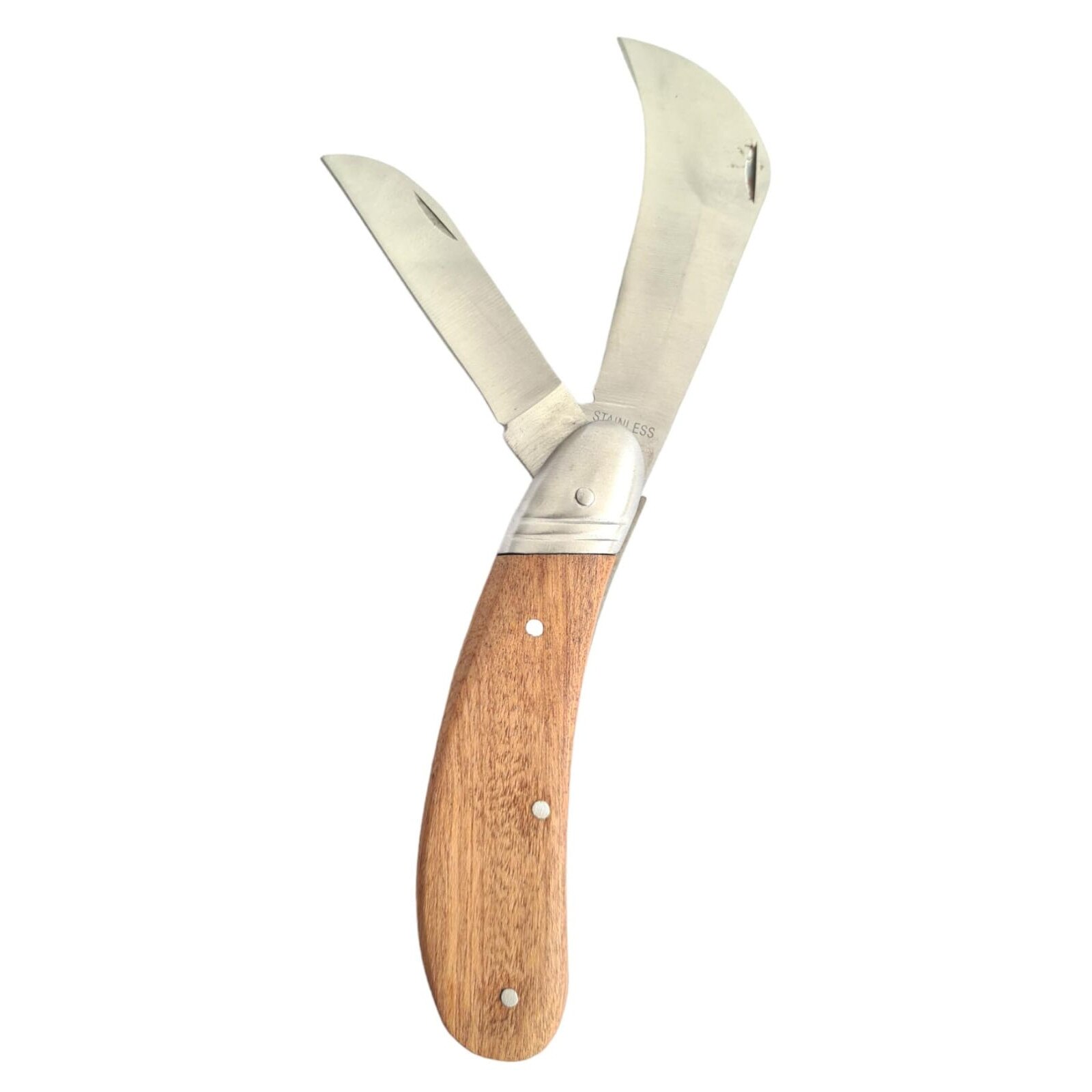 Cutit pentru altoit tip briceag cu doua lame, curbat si cosor, fete ...