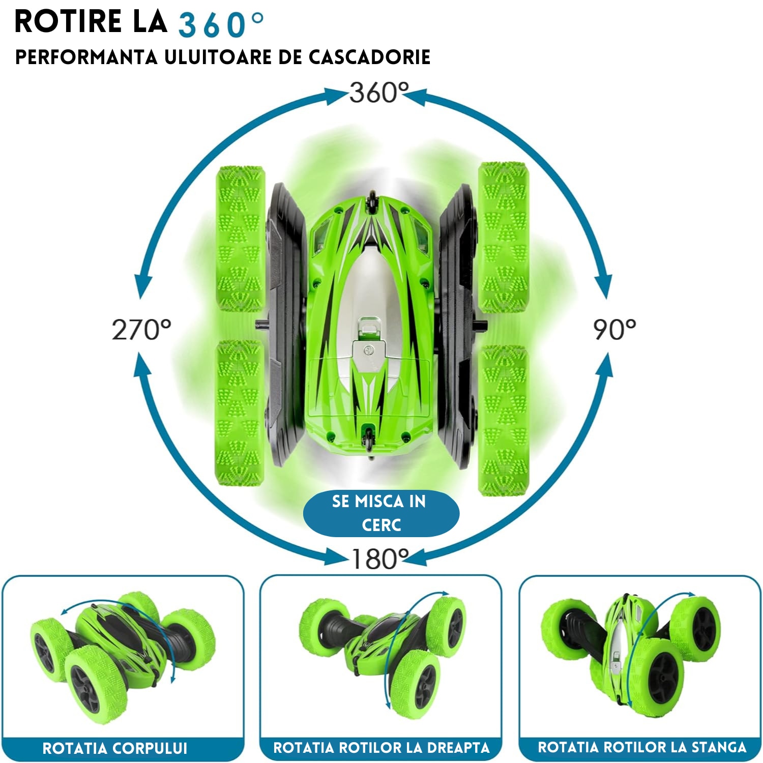 Masinuta cu telecomanda RC 2 in 1, sistem 4WD, rotire 360°, rasturnari ...