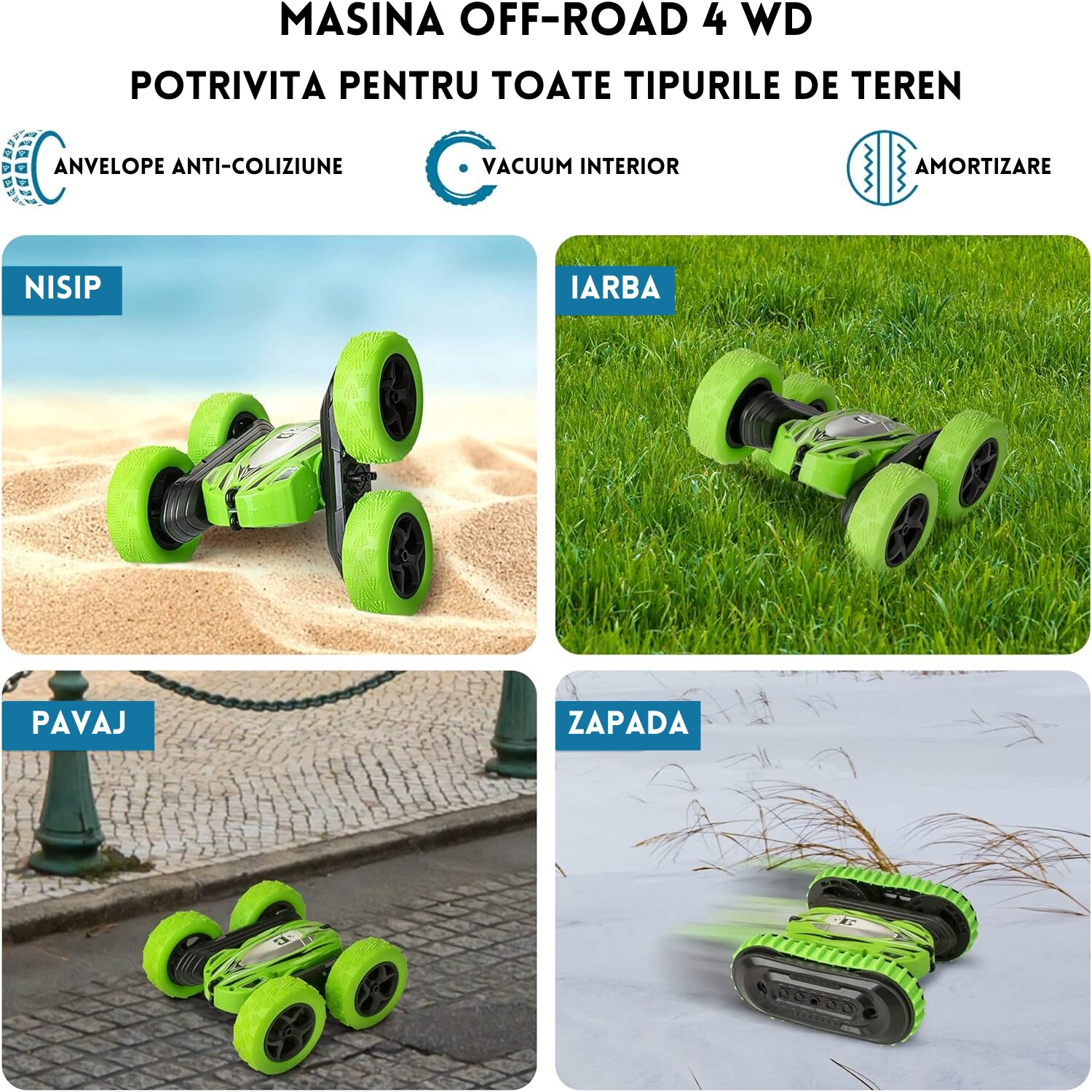 Masinuta cu telecomanda RC 2 in 1, sistem 4WD, rotire 360°, rasturnari ...