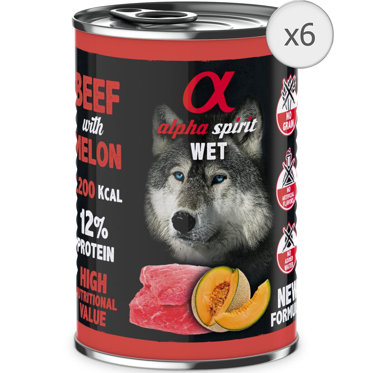 Hrana umeda premium pentru caine Alpha Spirit, cu vita si pepene, 6 x ...