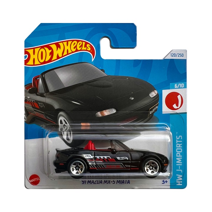 Masinuta metalica Hot Wheels 2024, 91 Mazda MX-5 Miata, 1:64. Negru - eMAG.ro