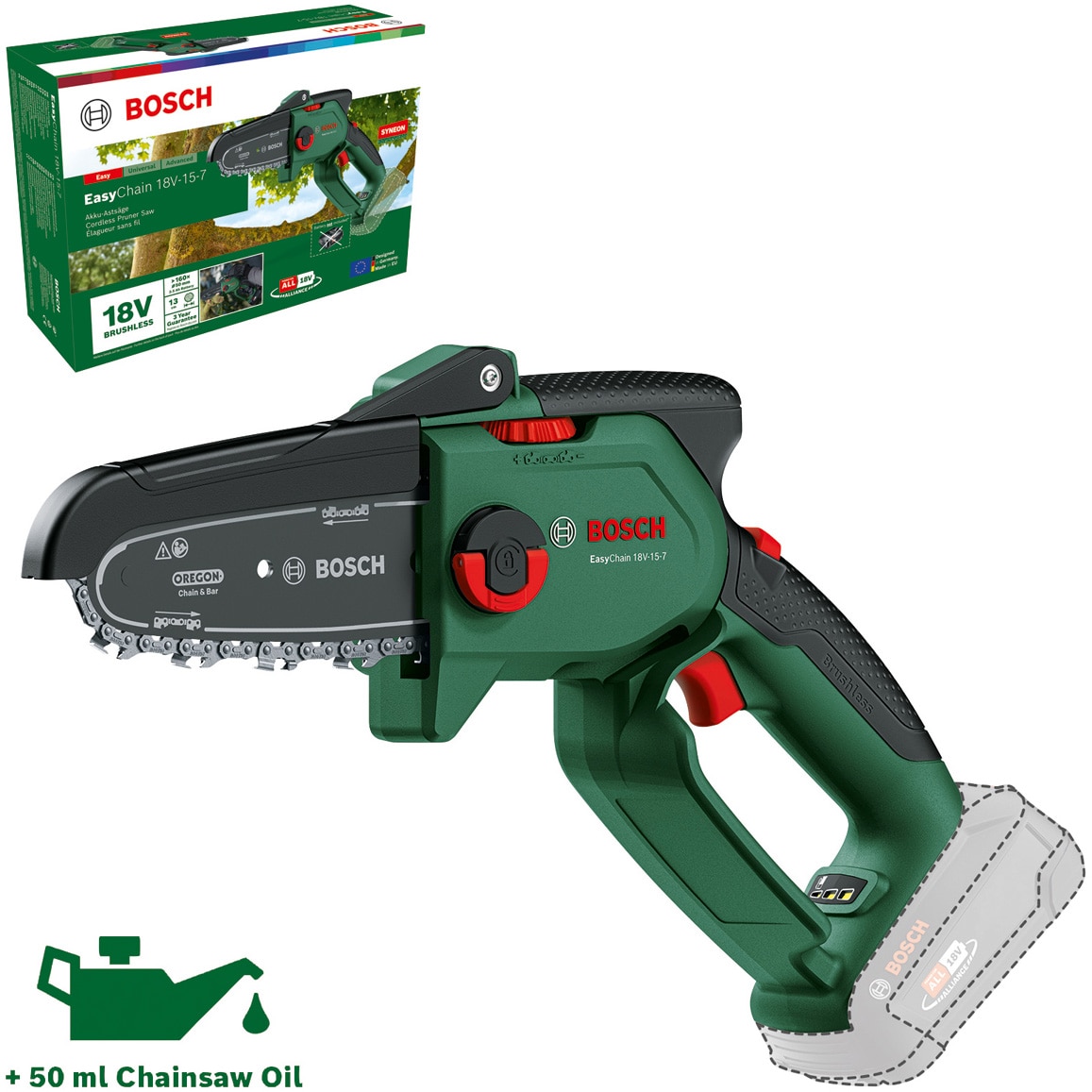 Minifierastrau cu lant pe acumulator Bosch EasyChain 18V-15-7, 18 V, 15 ...