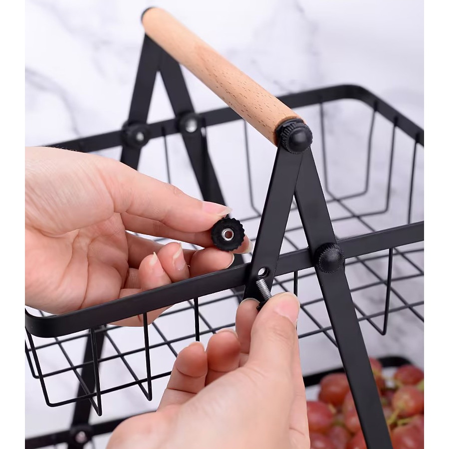Cos decorativ pentru fructe si legume, Metal, 3 etaje, Negru, 20*40.3* ...