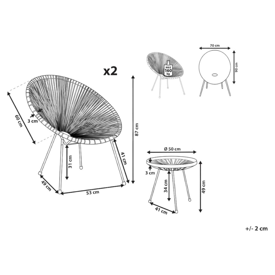 Set mobilier gradina, terasa, balcon, Acapulco, 2 scaune si o masa cu ...
