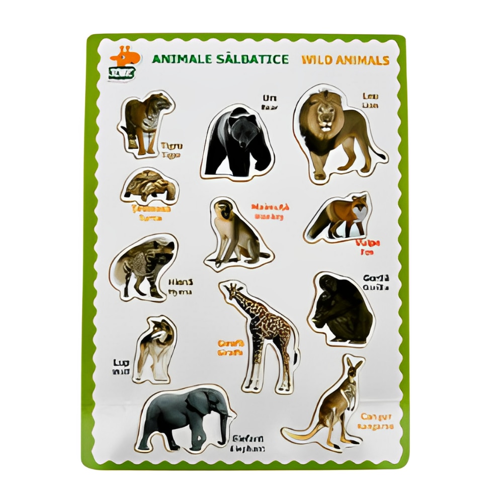 Монтесори образователен пъзел с вградени диви животни, Onore ...