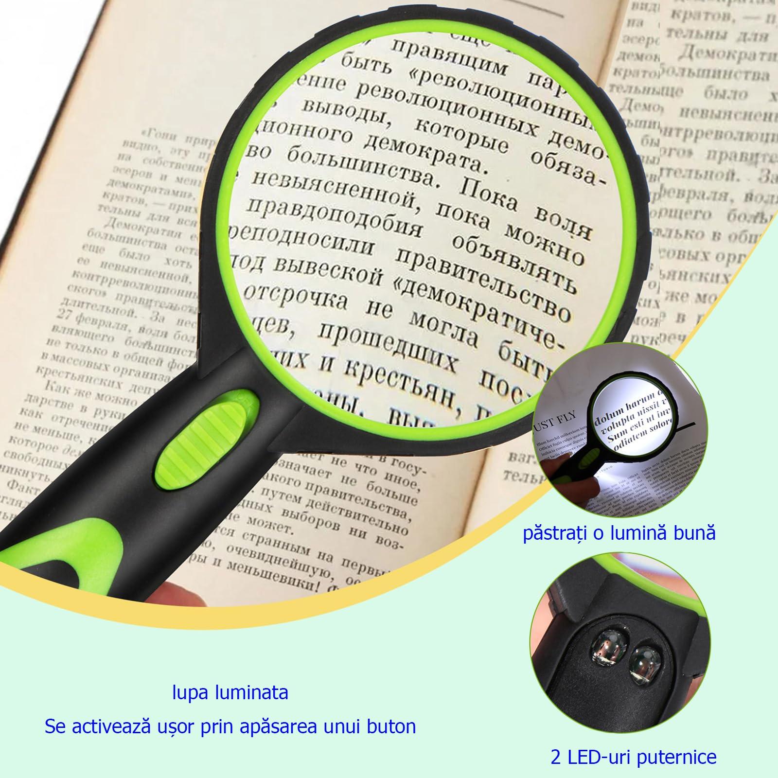 Lupa pentru cititi, 10x, Maner cauciuc, Negru/Verde - eMAG.ro