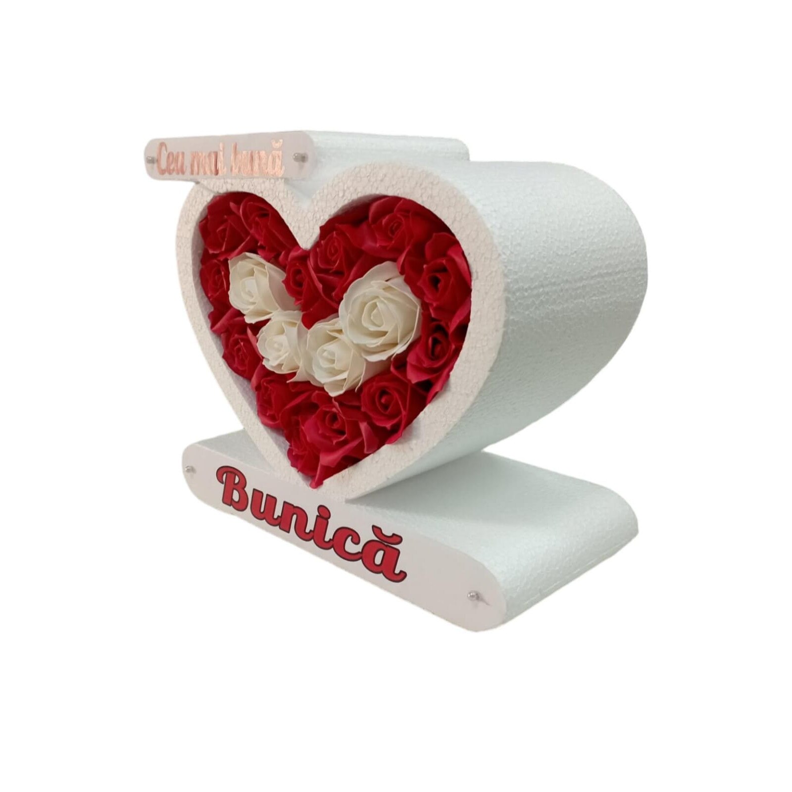 Aranjament trandafiri de sapun, cea mai buna bunica, inima mica, rosu ...