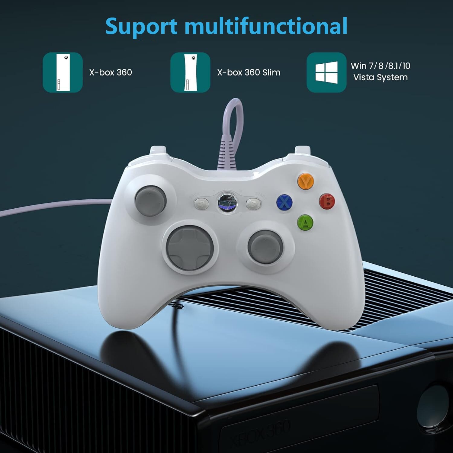 Gamepad, Bolongking, Compatibil cu Xbox 360/PC, Alb - eMAG.ro