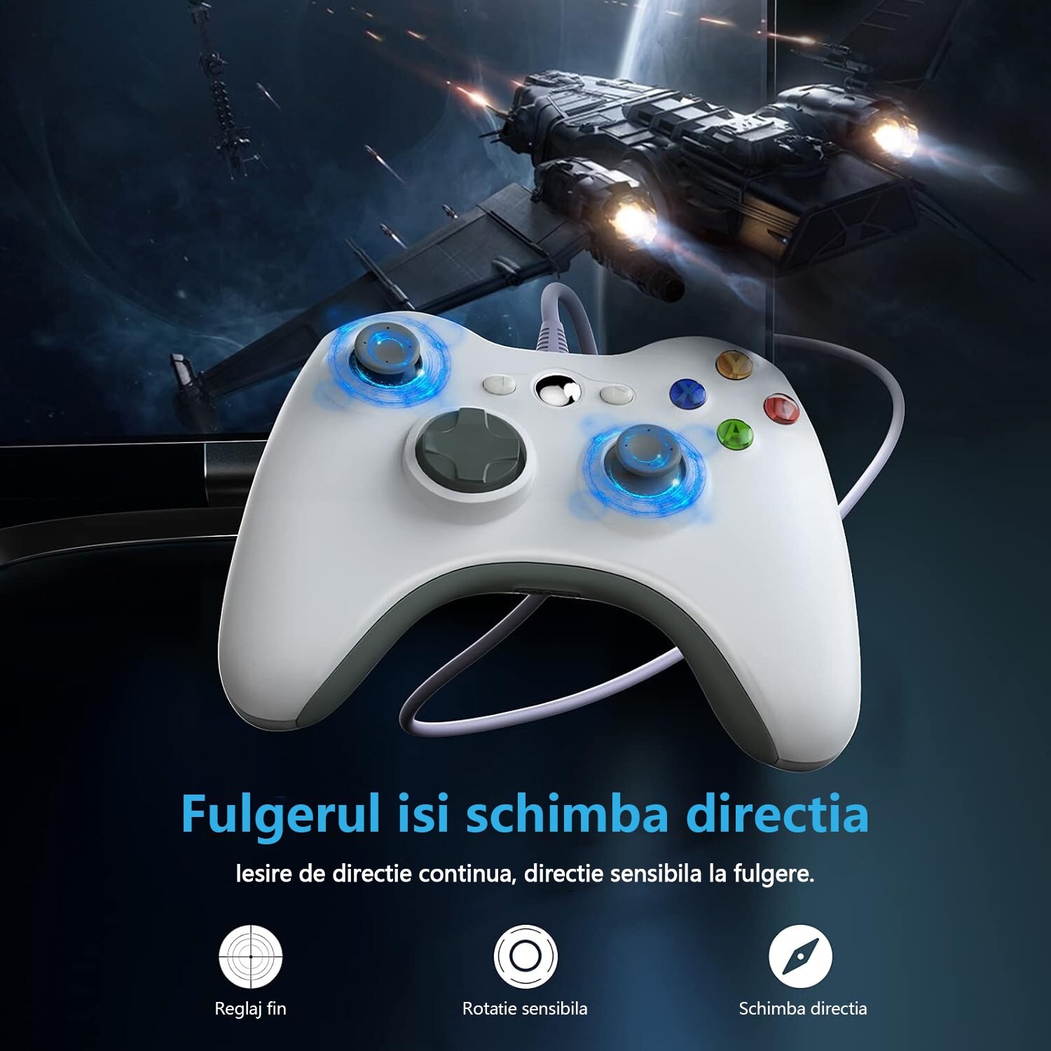 Gamepad, Bolongking, Compatibil cu Xbox 360/PC, Alb - eMAG.ro