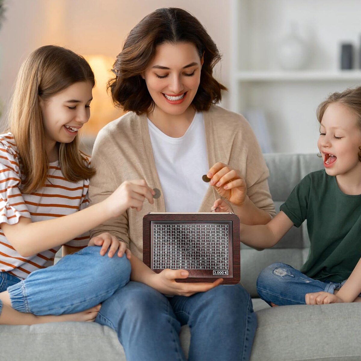 Set pusculita de economii, Contor 3000 euro, Lemn, 20x14.5x6.7 cm, Maro ...