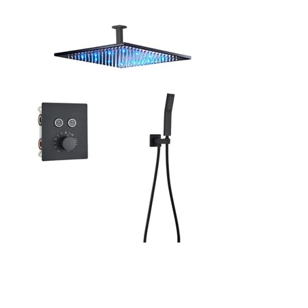 Sistem de Dus incastrabil cu Termostat, Functie LED, Finisaj Negru Mat ...