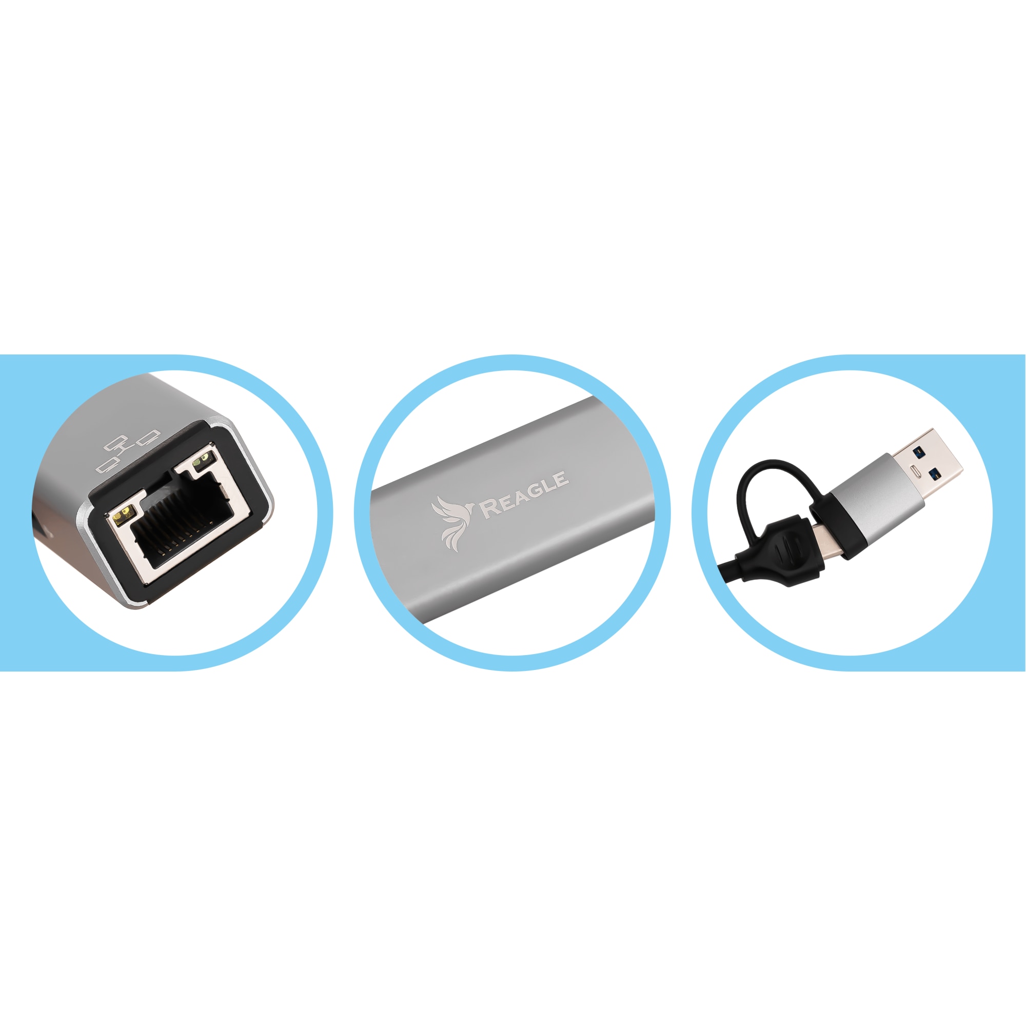 Адаптер USB C 2in1 USB A Хъб и мрежова карта USB към RJ45 + 3 x USB ...