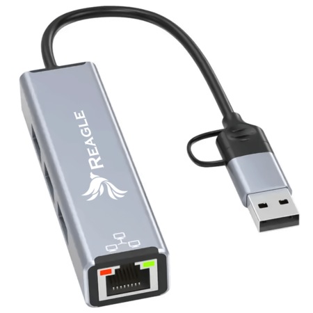 Adaptor USB C 2in1 USB A Hub si placa de retea USB la RJ45 + 3 x USB ...