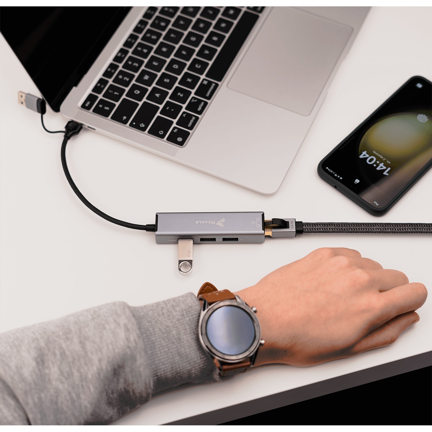 Adaptor USB C 2in1 USB A Hub si placa de retea USB la RJ45 + 3 x USB ...